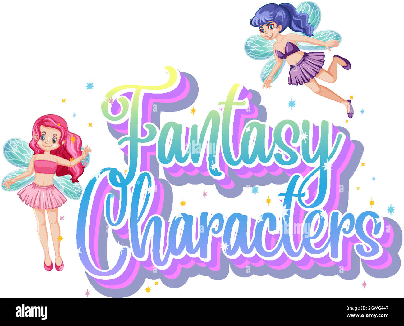 Fantasy characters logo with fairy tales on white background Stock ...