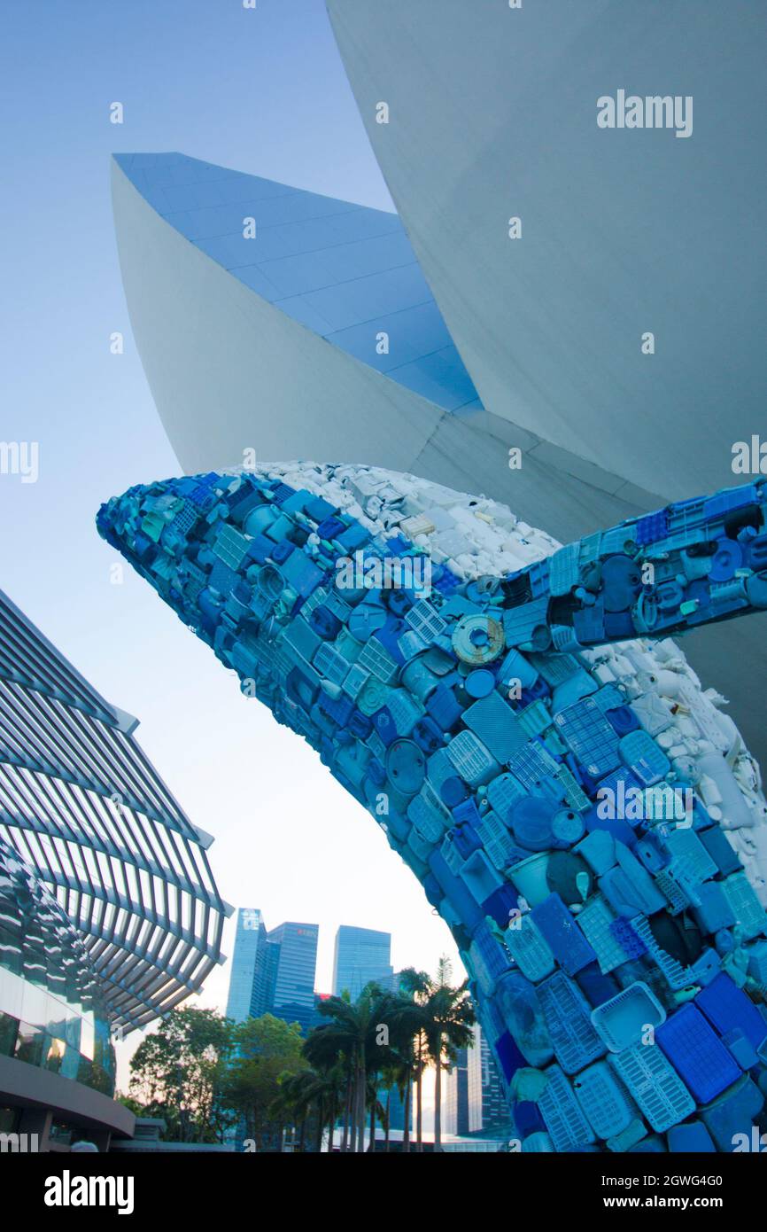 Skyscraper Whale - Reclaimed ocean plastic waste structure Stock Photo ...