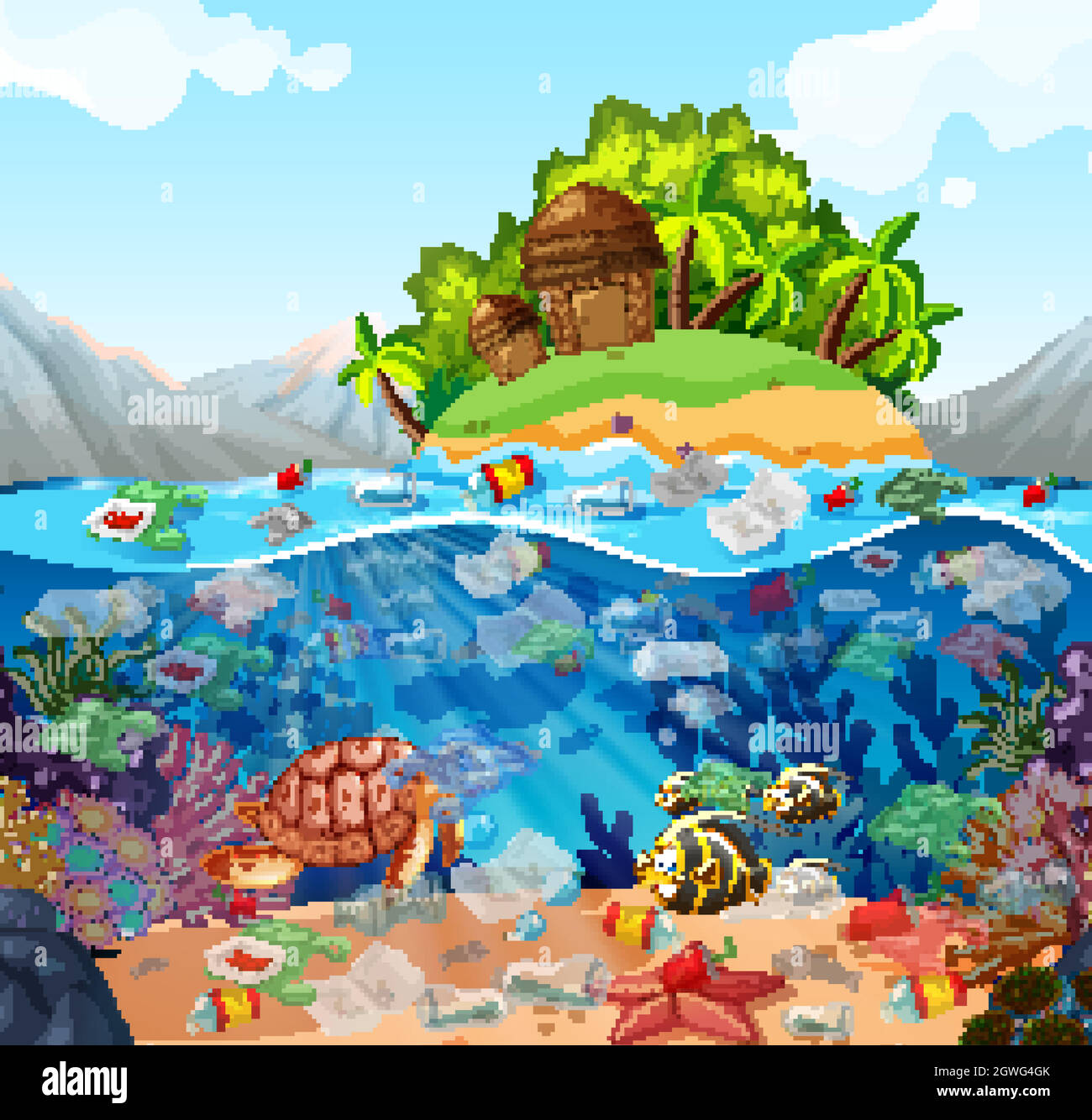 Ocean garbage animal Stock Vector Images - Alamy