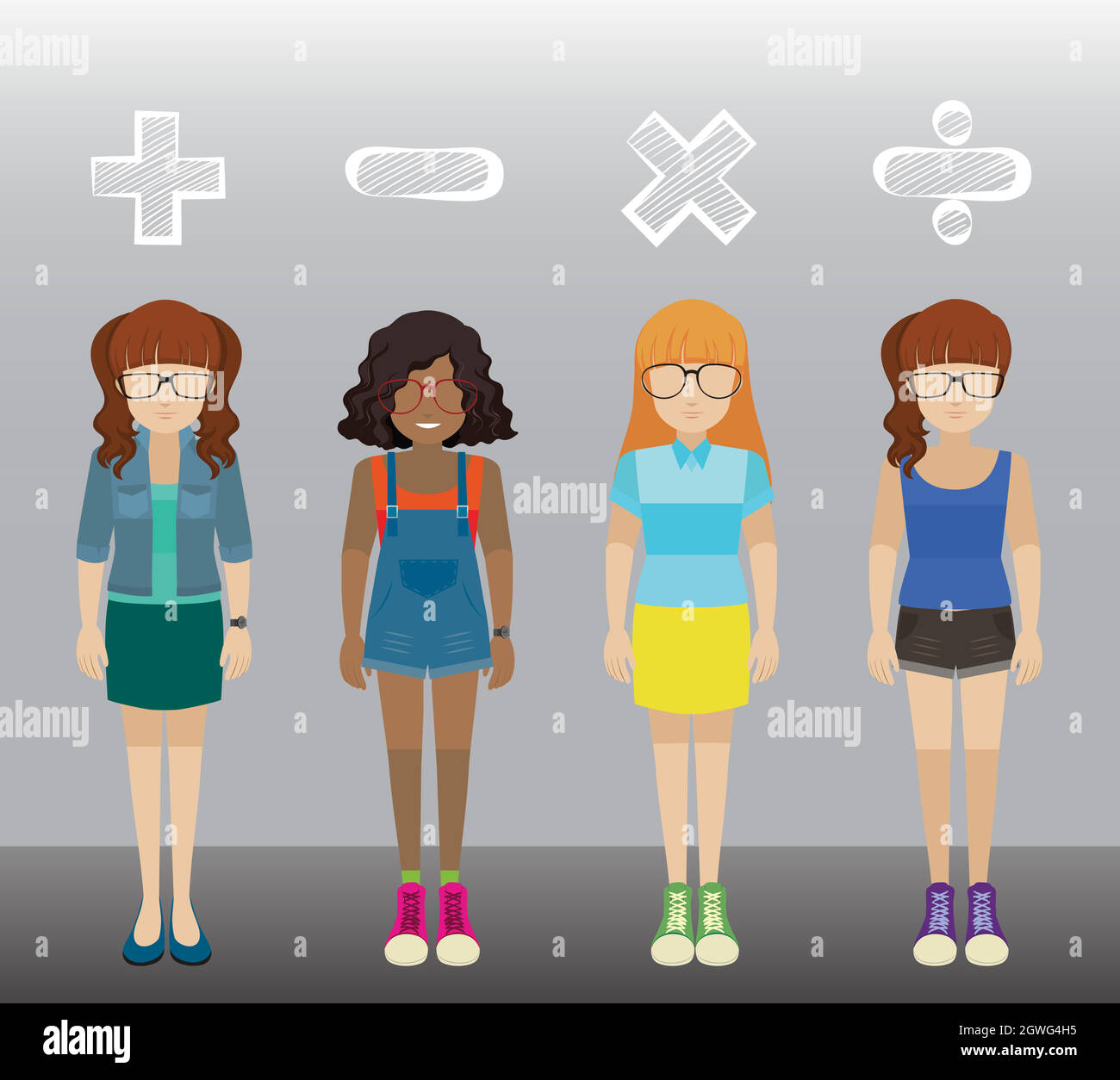 Four girls with mathematical operations Stock Vector Image & Art - Alamy