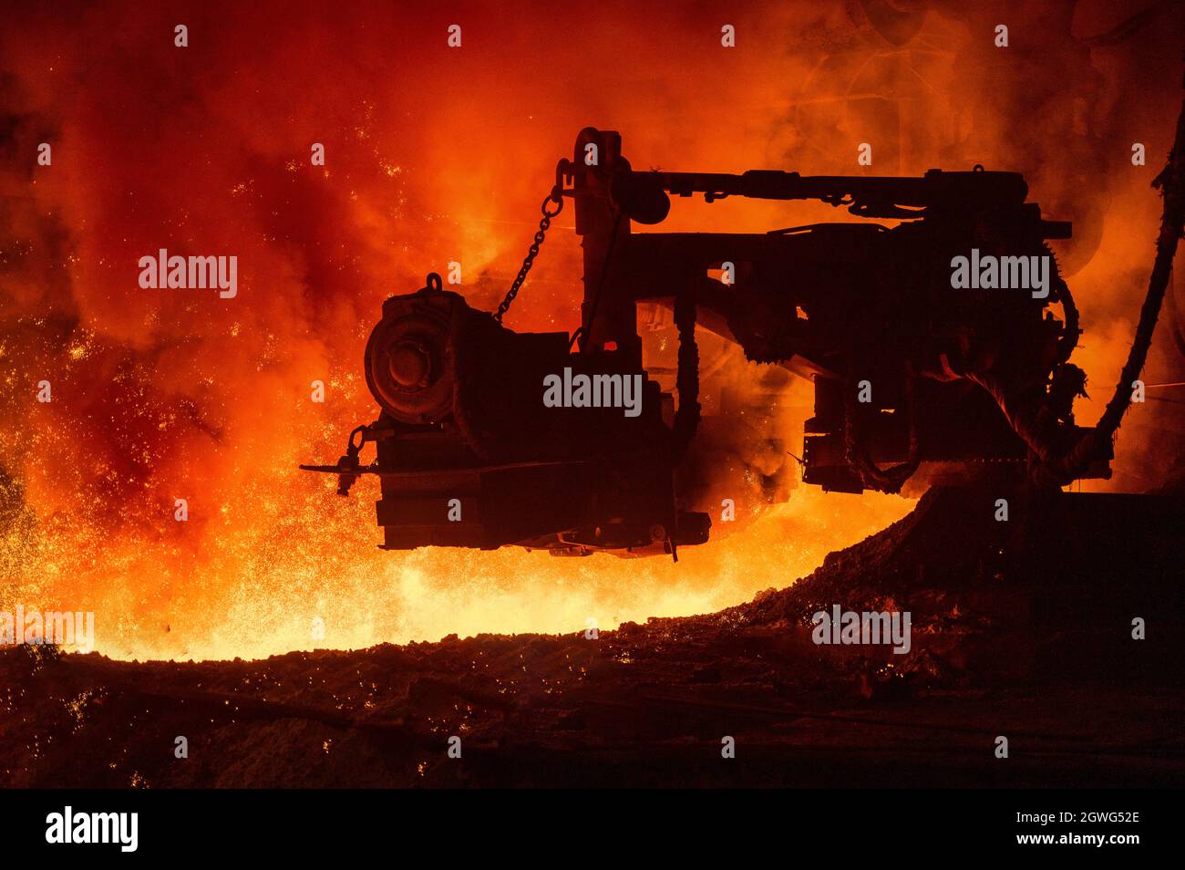 Blast furnace after cast iron tapping. Equipment and mechanisms Stock ...