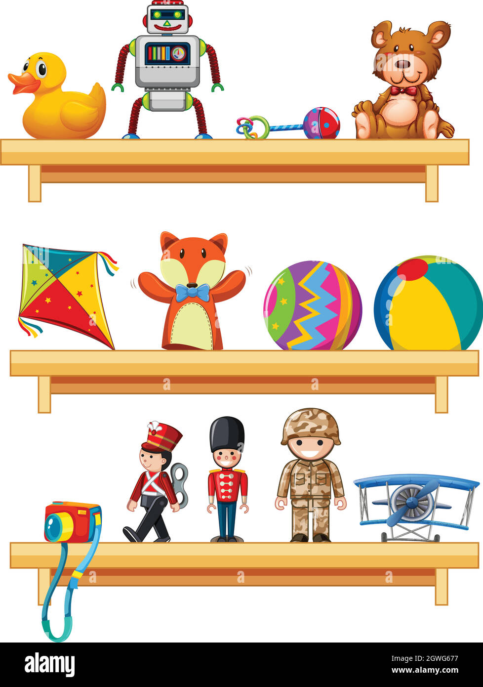 Many toys on wooden shelves Stock Vector Image & Art - Alamy