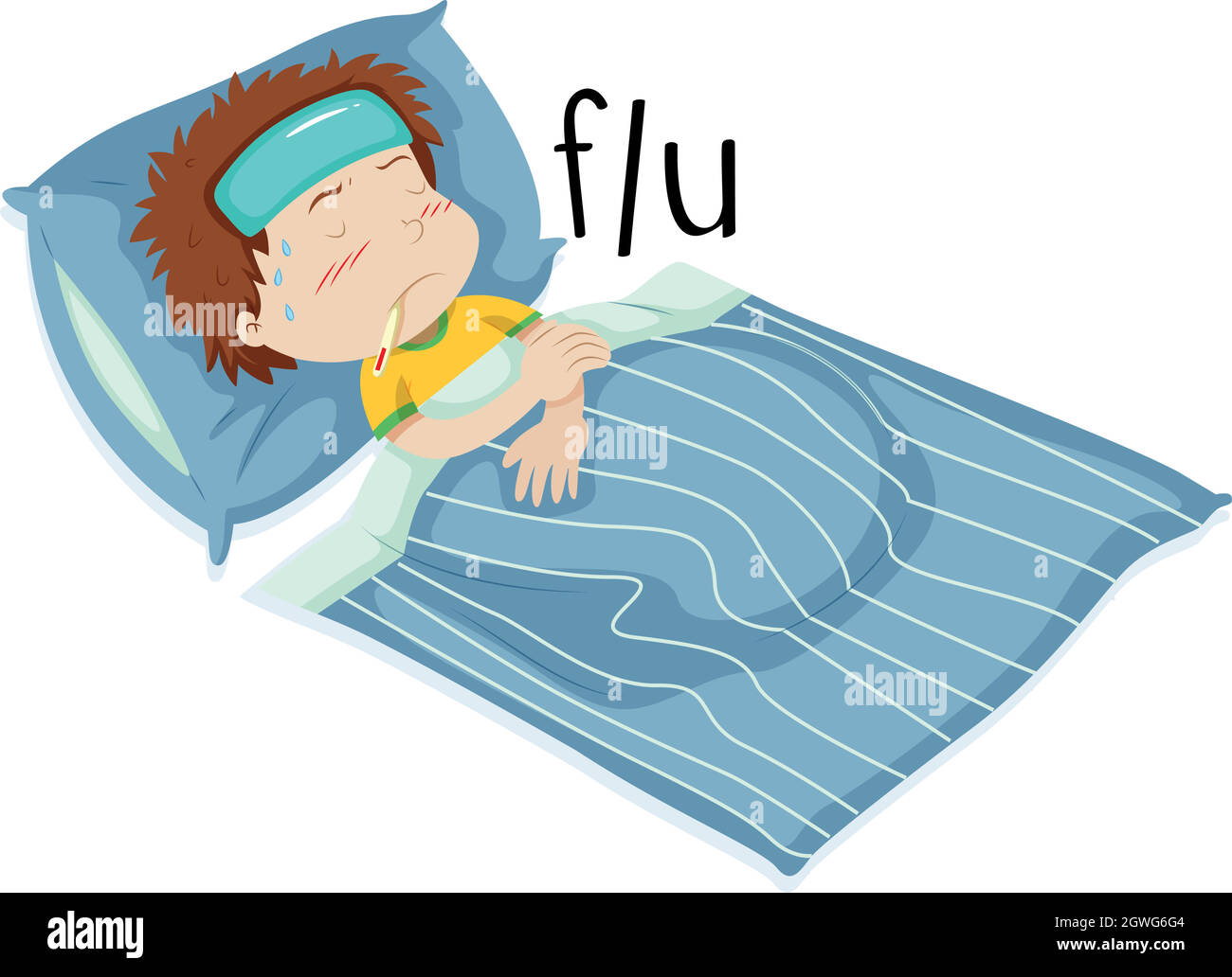 Boy in bed having flue Stock Vector Image & Art - Alamy