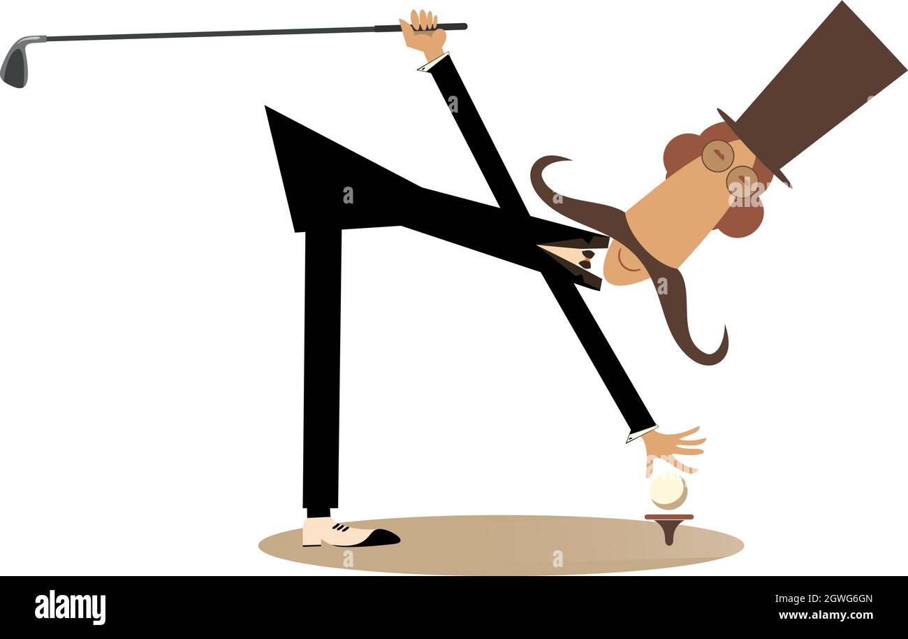 Cartoon long mustache plays golf illustration. Funny long mustache man ...