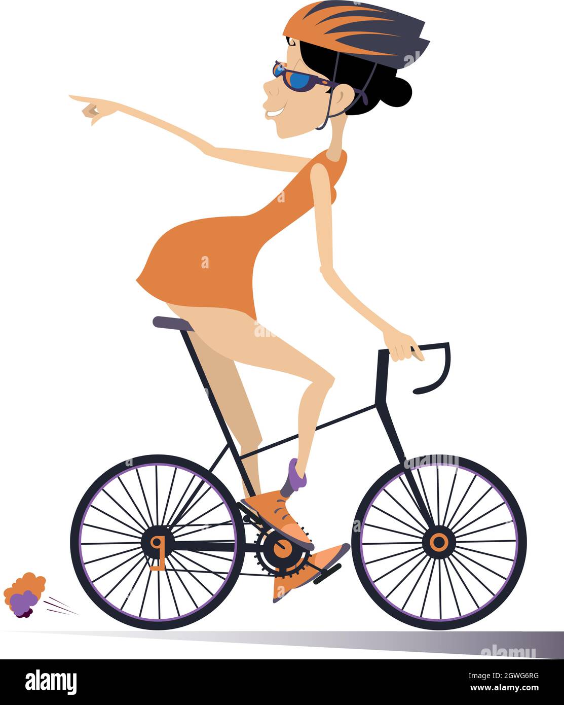 Cartoon young woman rides a bike isolated. Smiling woman in helmet on ...