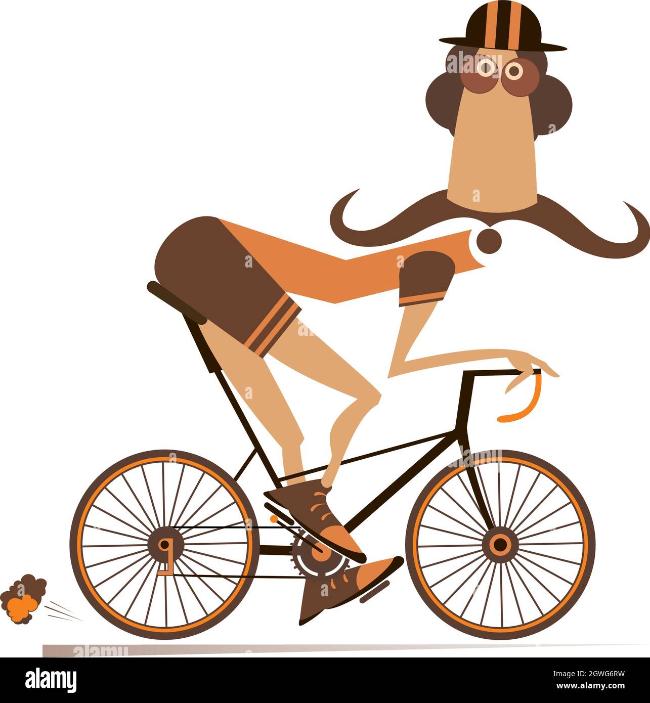 Cartoon man rides a bike isolated illustration. Smiling long mustache ...