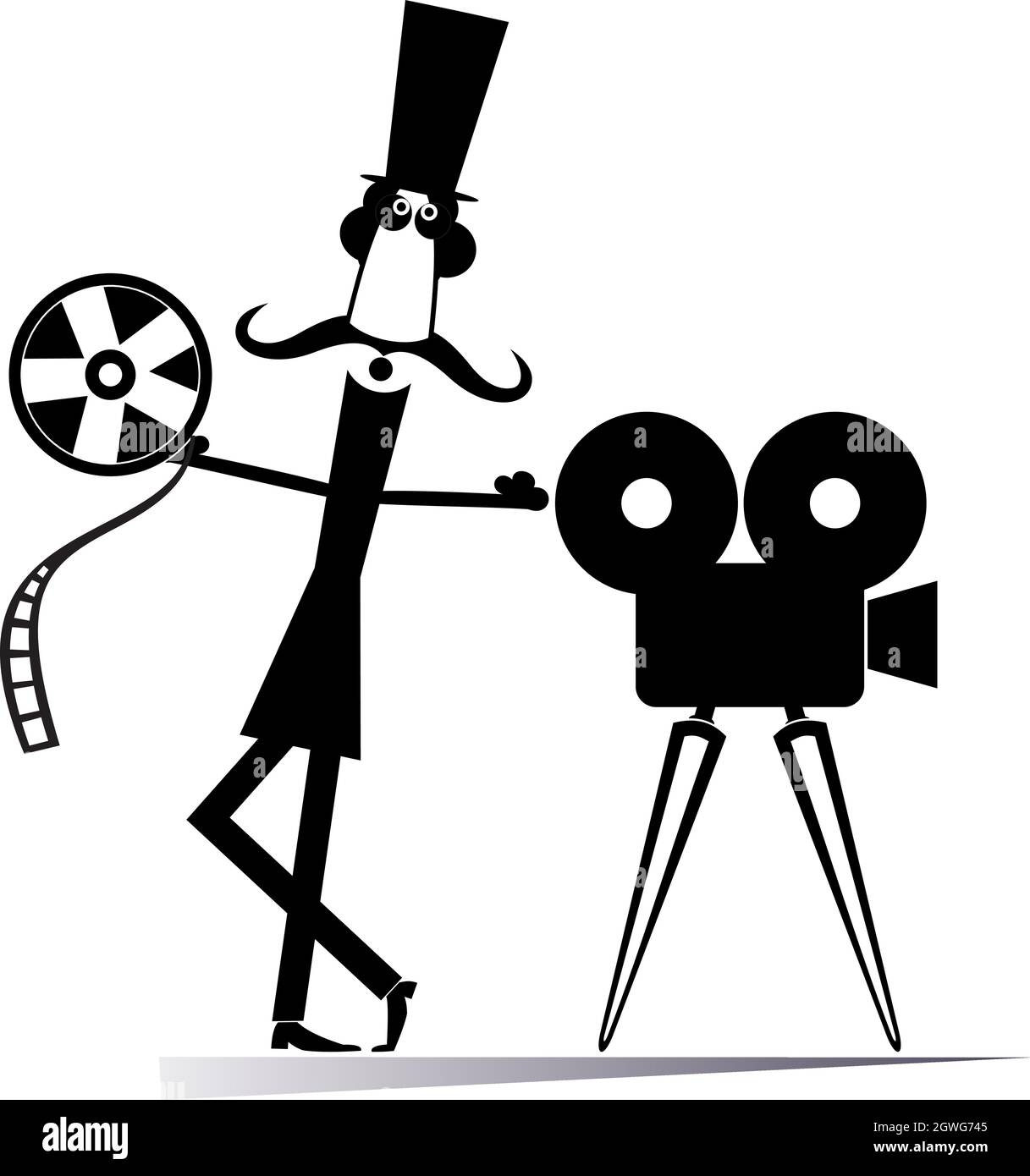 Cartoon long mustache, movie projector, tape illustration. Cartoon long ...