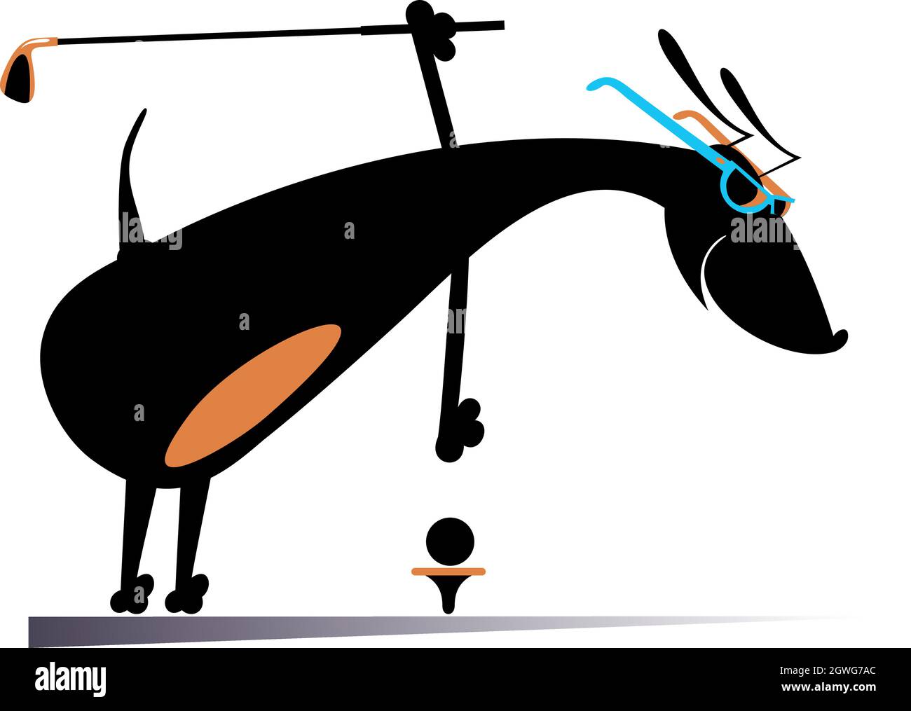 Cartoon dog plays golf illustration. Smiling dog holds a golf club and ...