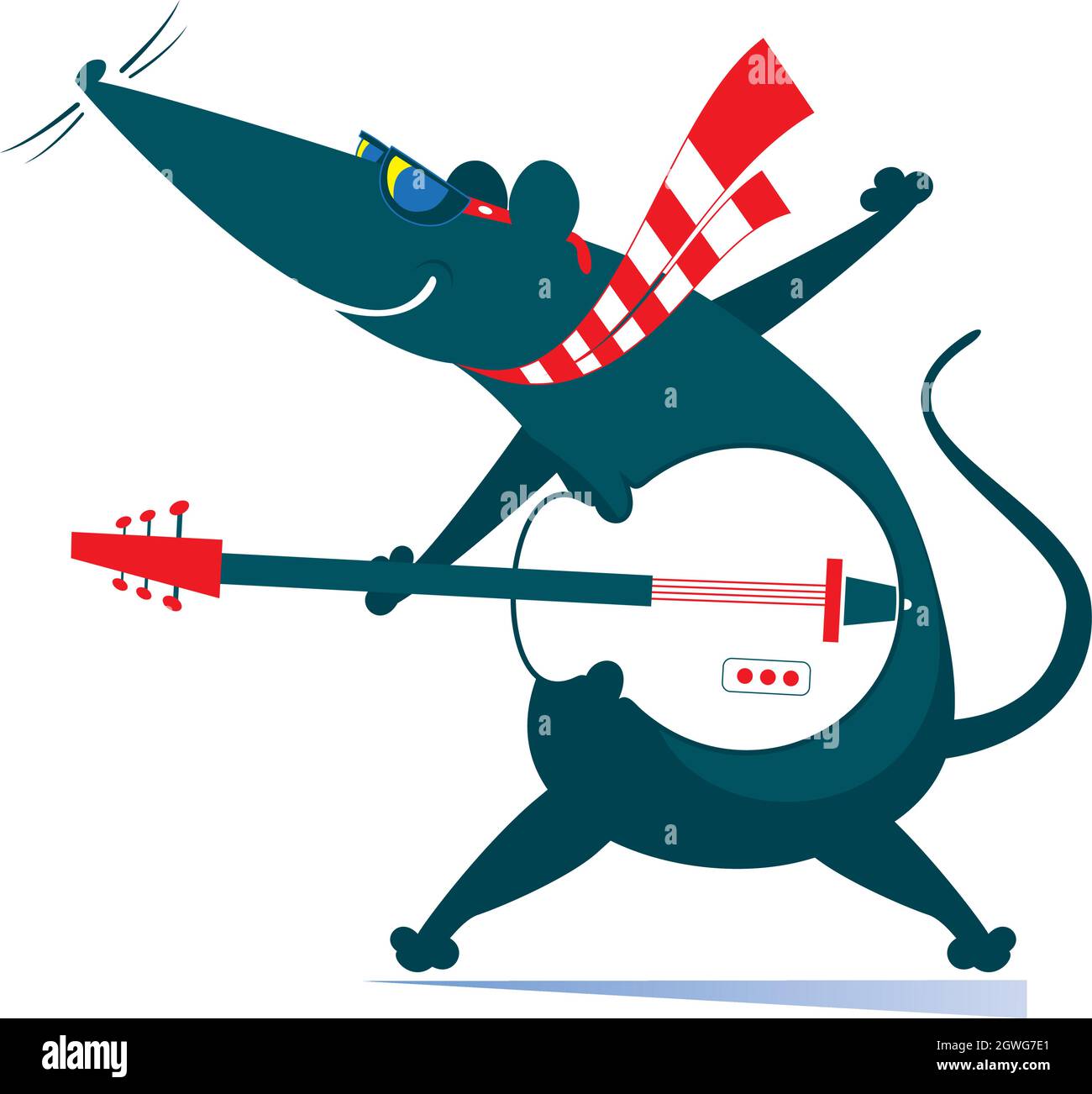 Cartoon rat or mouse plays guitar illustration. Rat or mouse plays ...