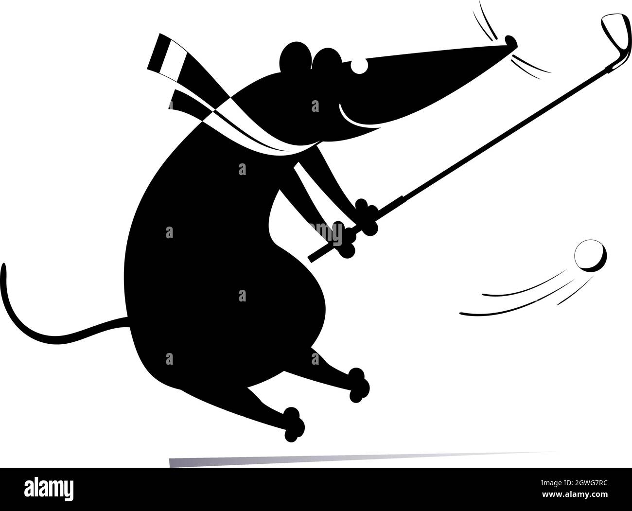 Cartoon rat or mouse plays golf illustration. Funny rat or mouse tries ...