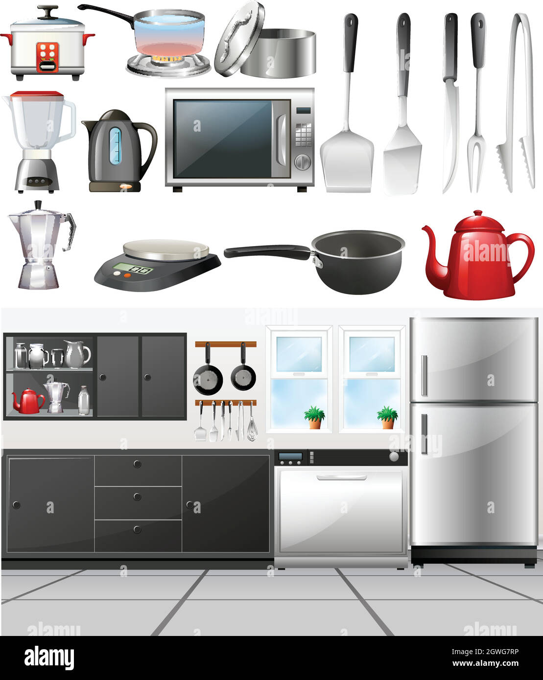 Kitchen room and different kitchen tools Stock Vector Image & Art - Alamy