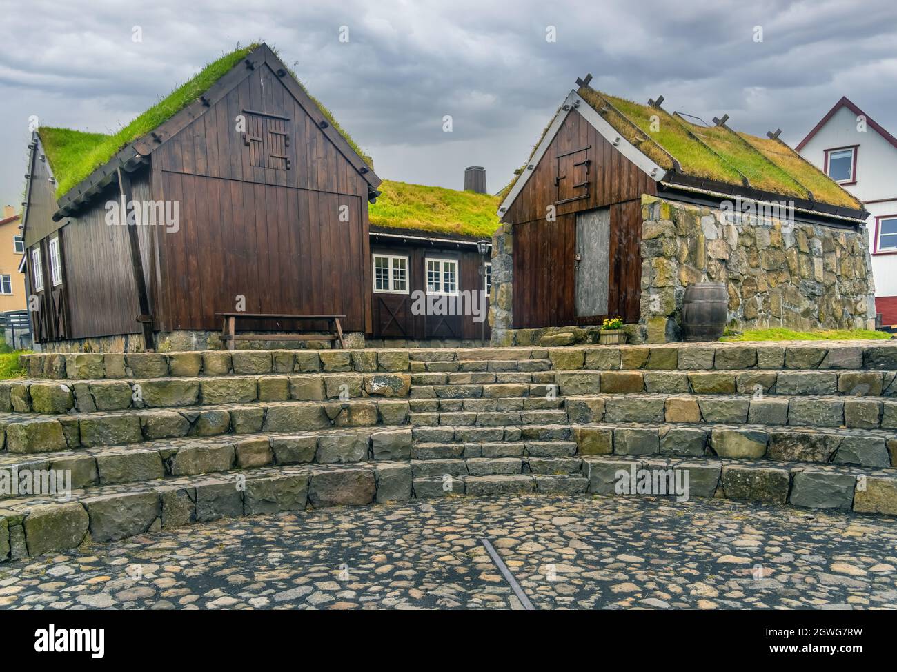 The old town of Klaksvík, the second largest town of the Faroe Islands ...