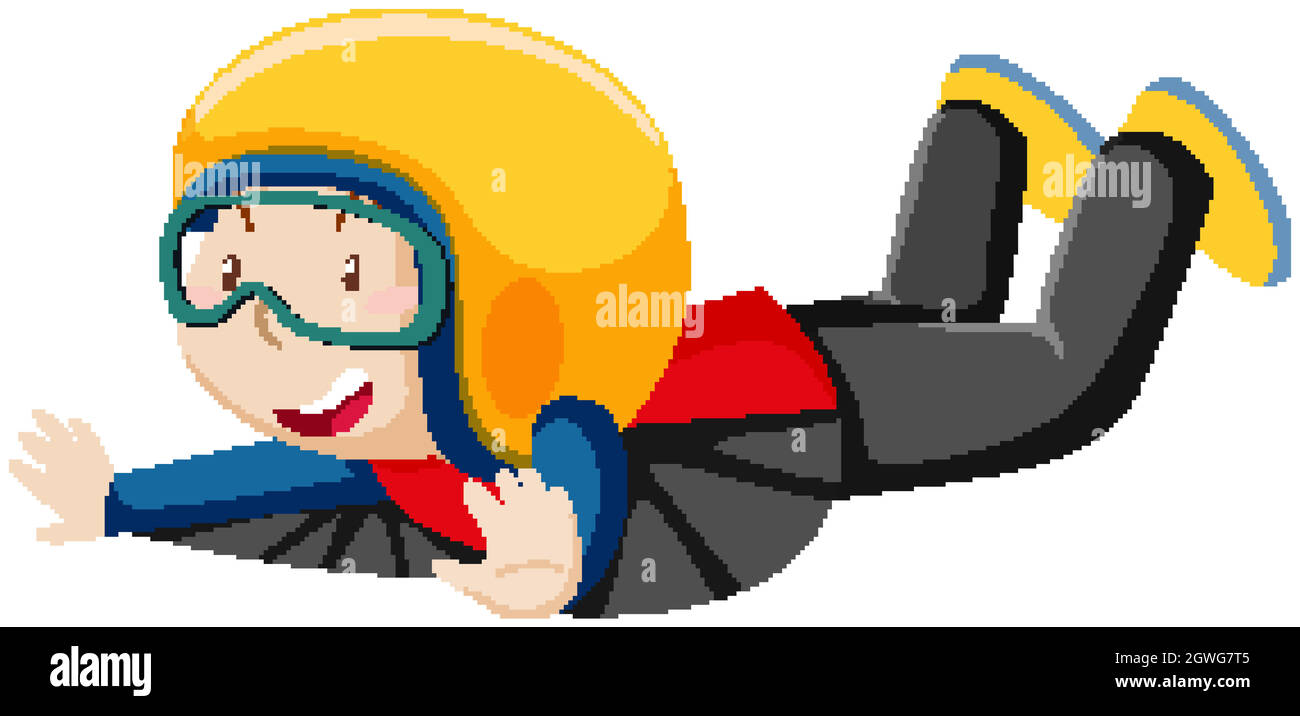 Boy wearing flying costume with flying position cartoon character ...