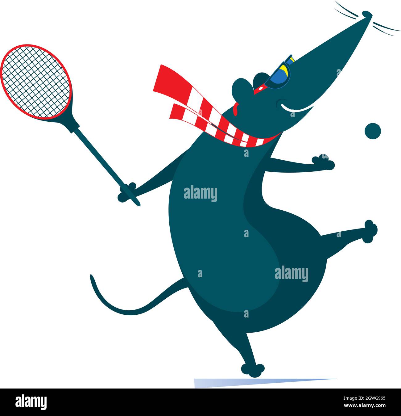 Funny rat or mouse plays tennis illustration. Cartoon rat or mouse ...