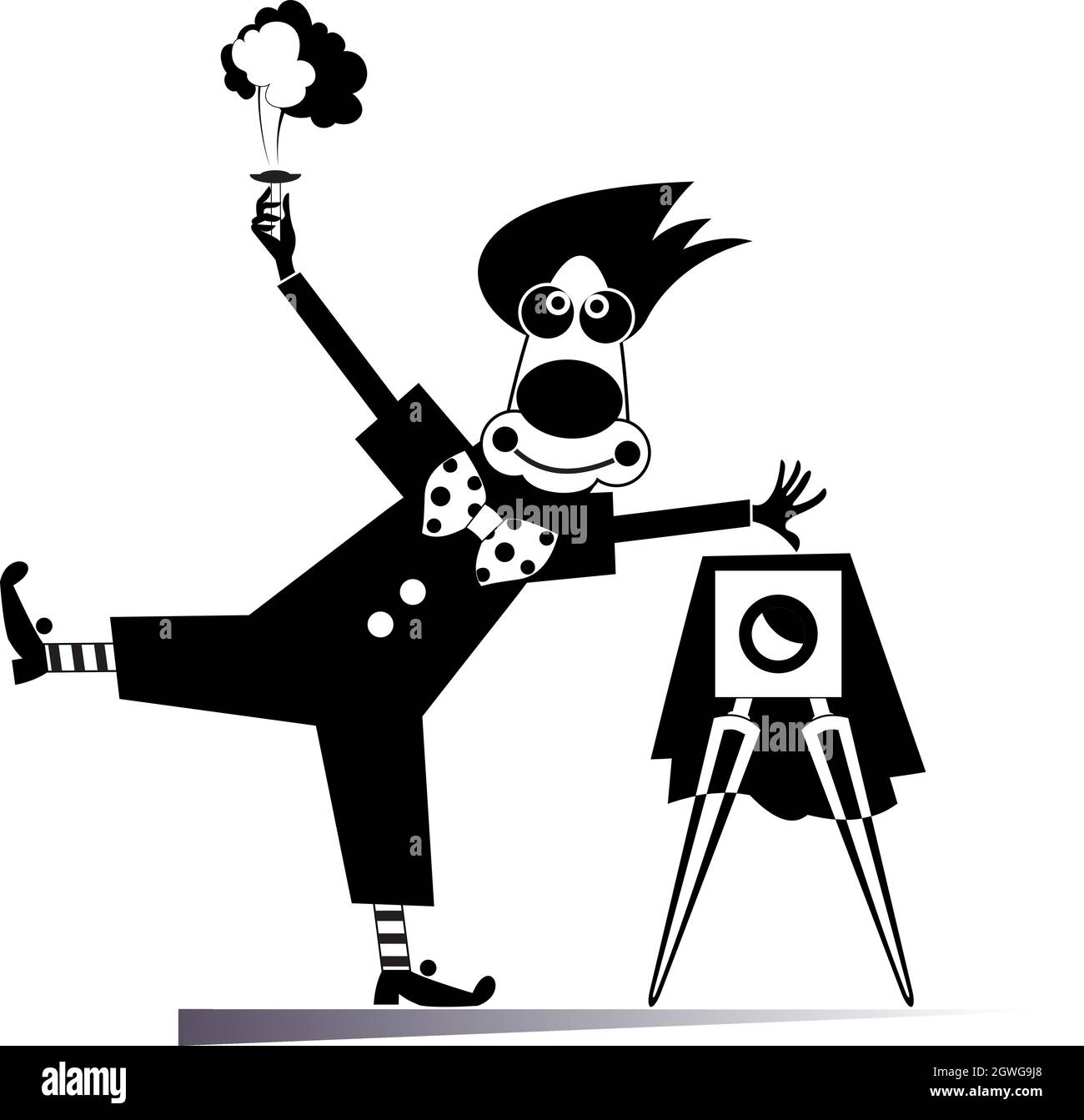 Clown a photographer illustration. Cartoon clown makes a photo using an ...