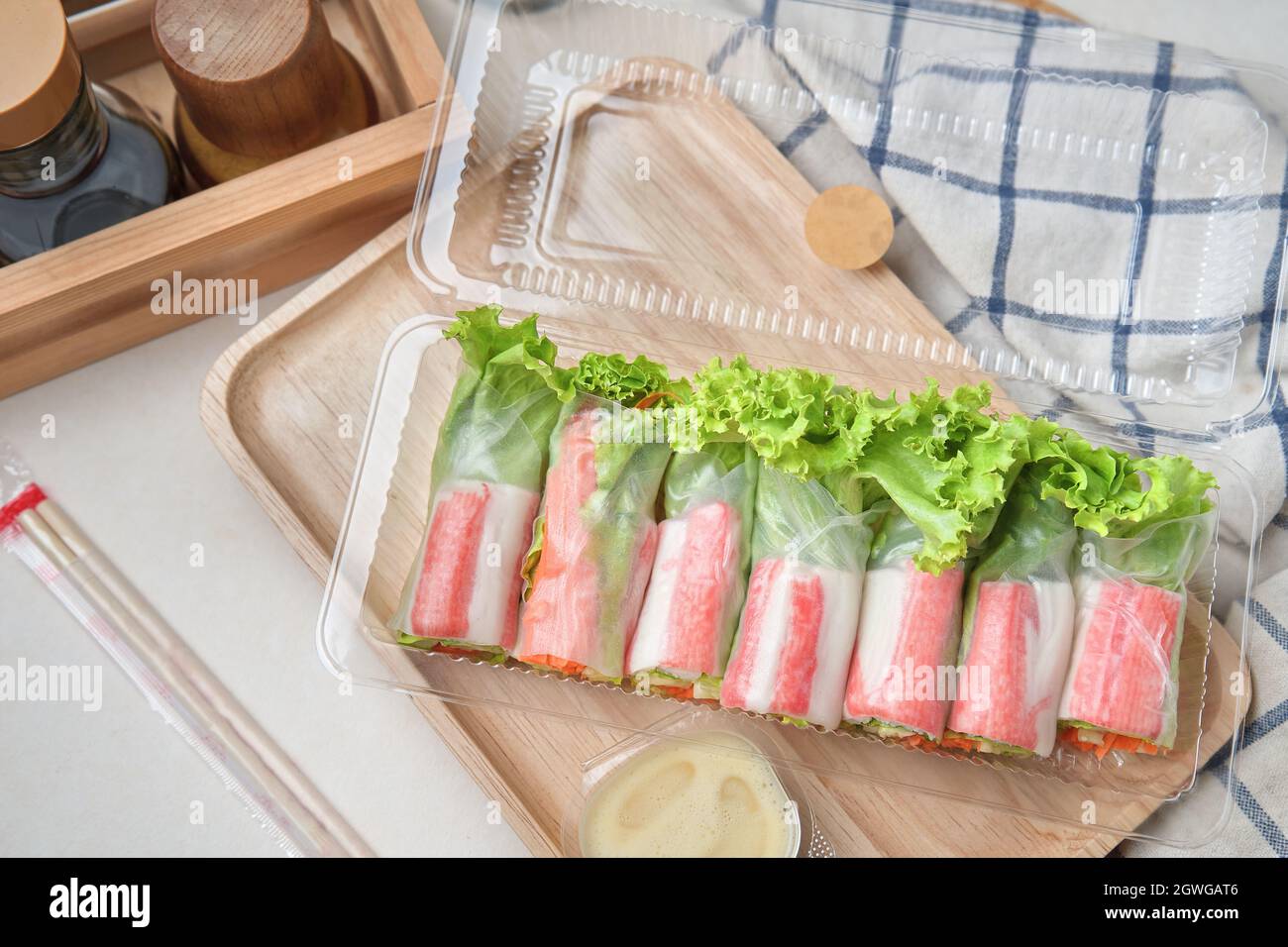 The Fresh Spring Rolls In The Plastic Container Stock Photo - Alamy