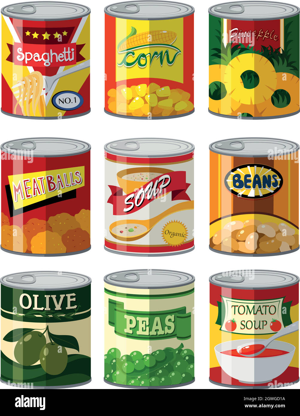 Different types of food in can Stock Vector Image & Art - Alamy