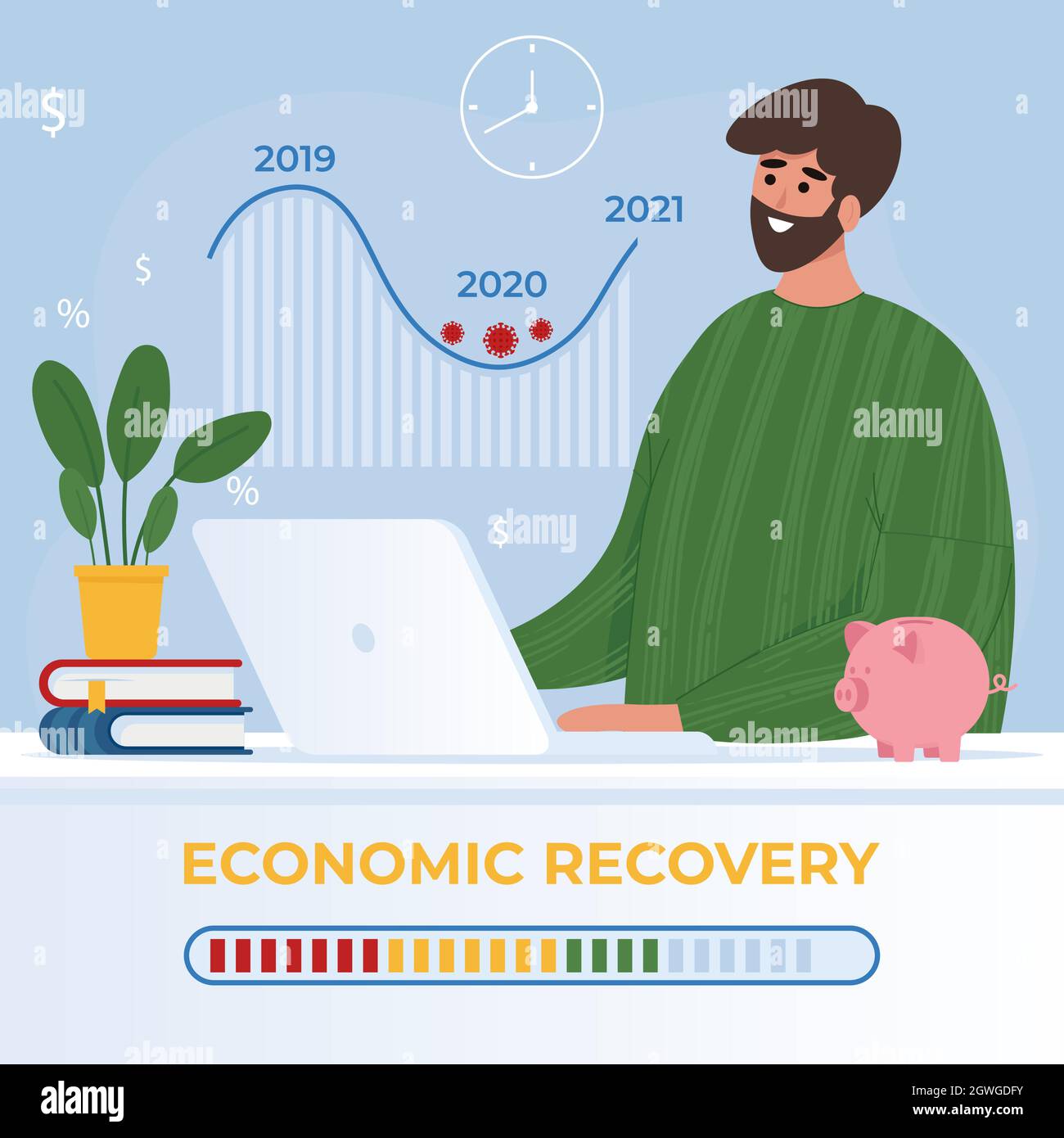 Man working at the computer, Chart showing business growth. Office work ...