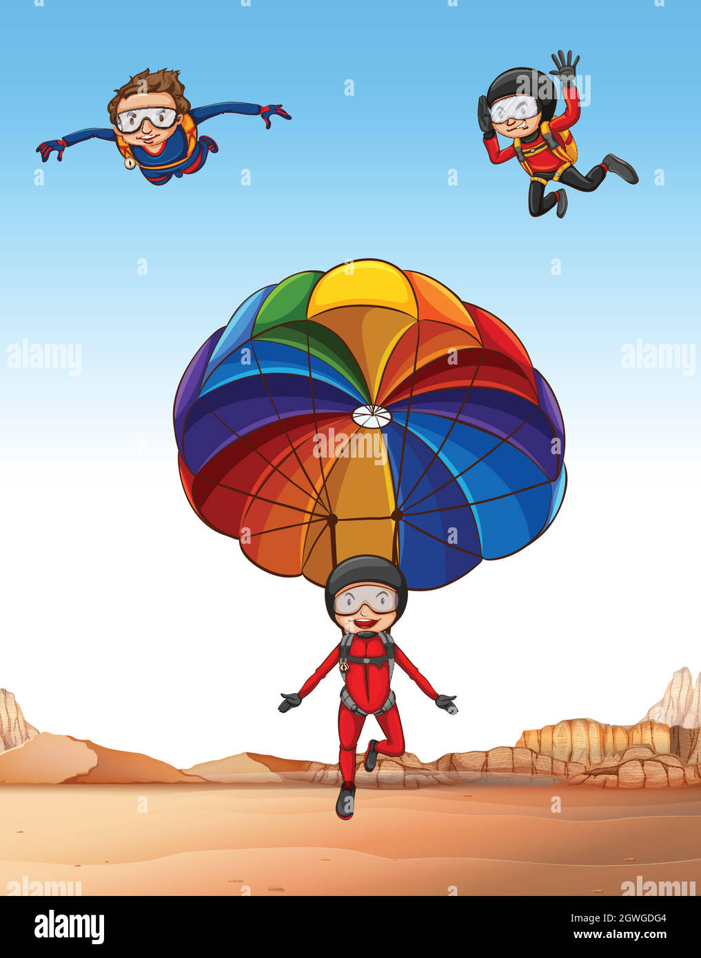 Three people doing skydiving Stock Vector Image & Art - Alamy