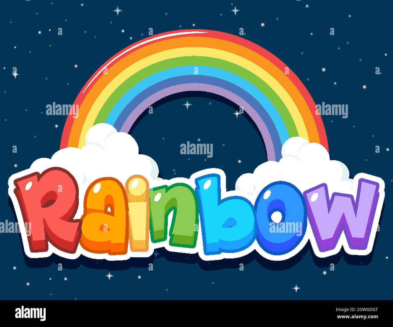 Font design for word rainbow with rainbow in the sky background Stock ...