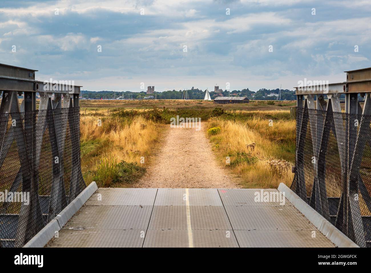 Orford from the Bailey Bridge on Orfordness National Nature Reserve ...