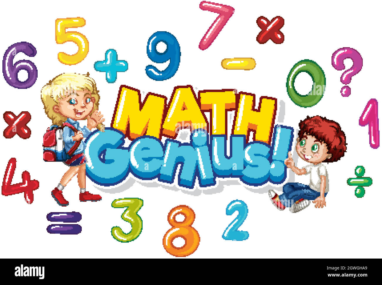 Font design for word math genius with happy kids Stock Vector Image ...