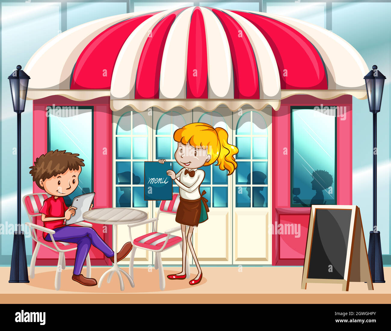 Cafe scene with waitress Stock Vector Image & Art - Alamy