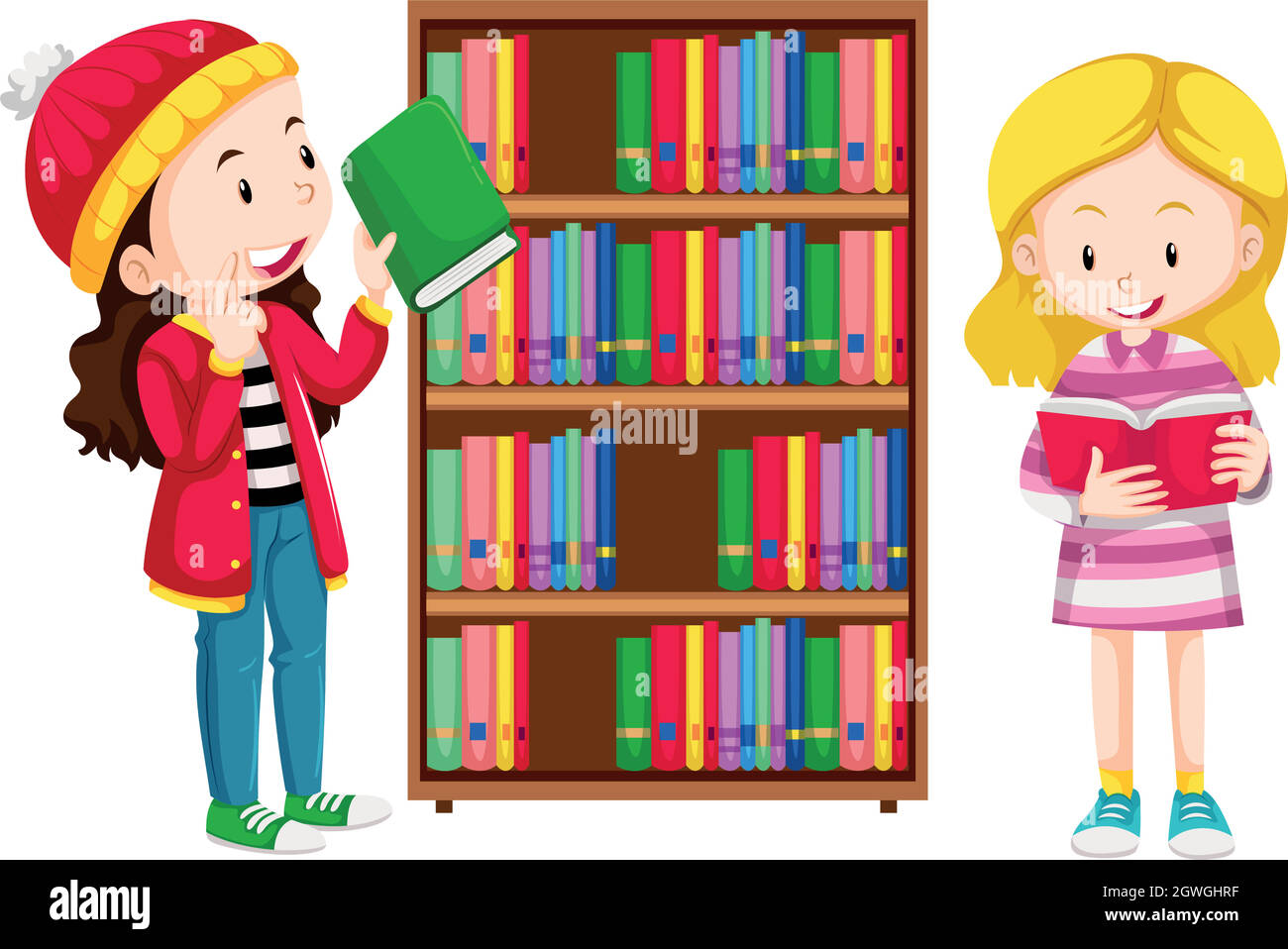 Two girls in the library Stock Vector Image & Art - Alamy