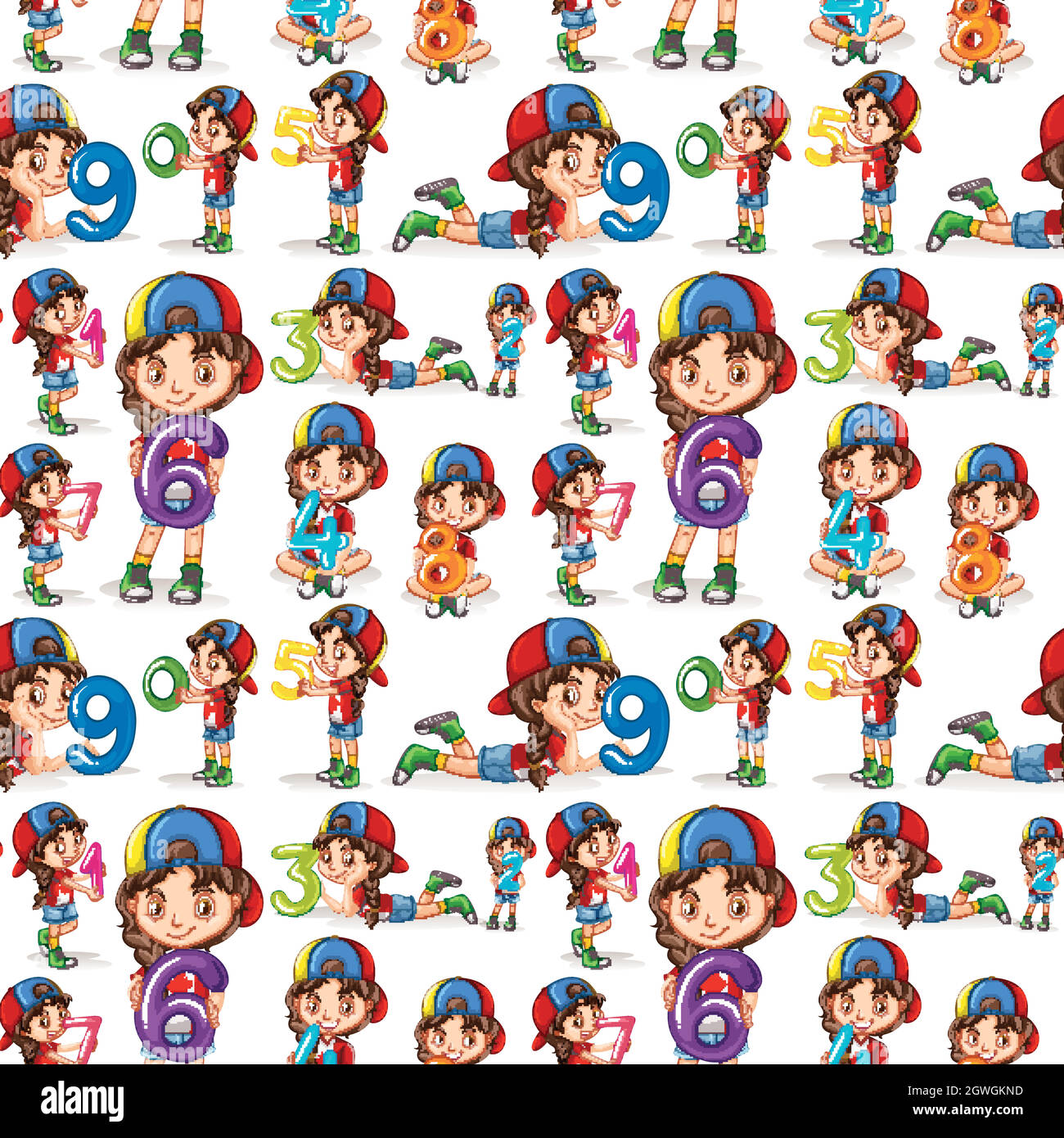 Seamless background with girl and numbers Stock Vector Image & Art - Alamy