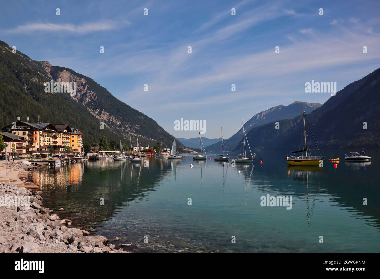 Shore of Lake Achen in Pertisau Village in Tyrol. Beautiful View of ...