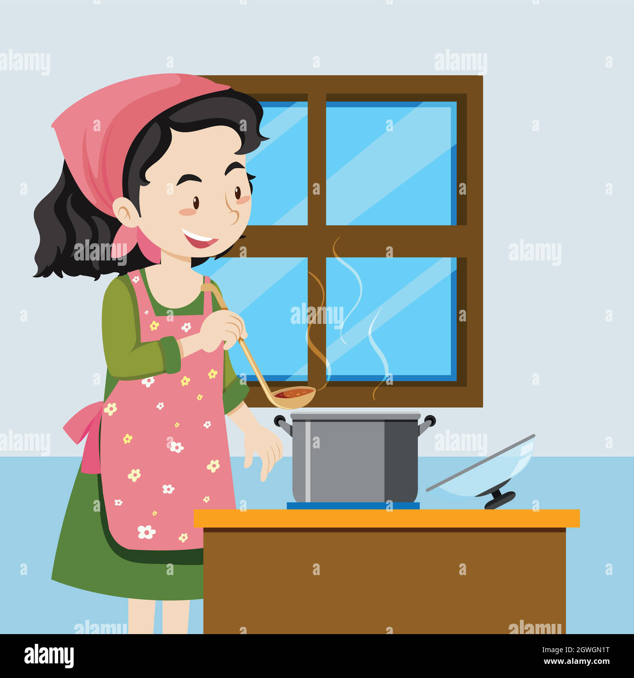Cooking kitchen girl happy Stock Vector Images - Alamy
