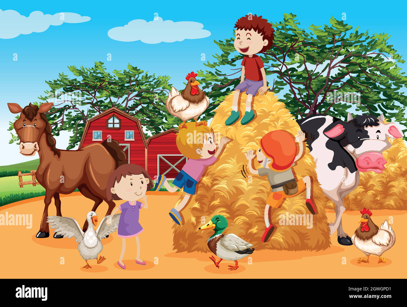 Kids playing in the farmyard Stock Vector Image & Art - Alamy