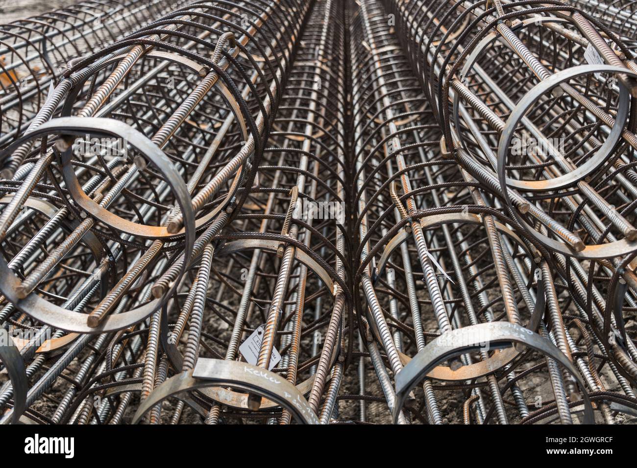 Structural steel bound into round baskets for the erection of concrete ...