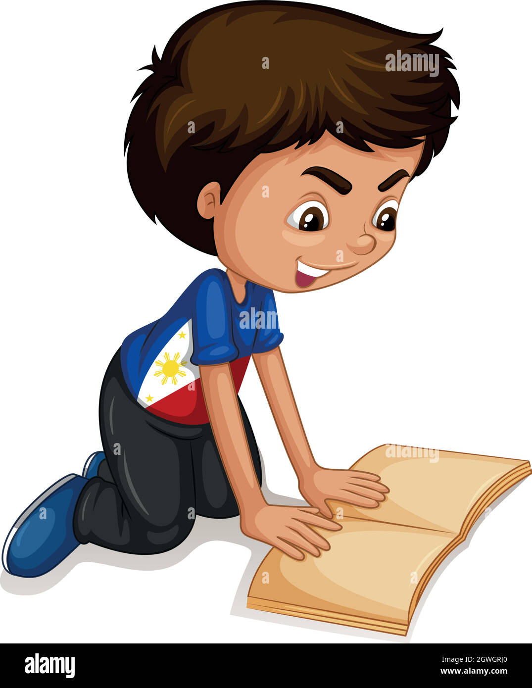 Little boy reading book Stock Vector Images - Alamy