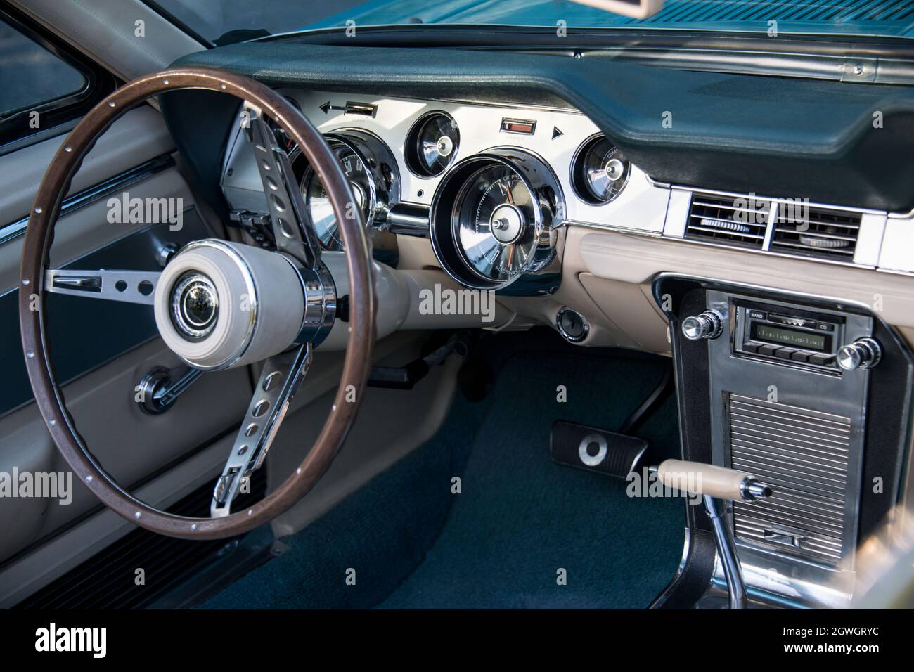 Interior view of a noble classic blue American convertible car Stock ...