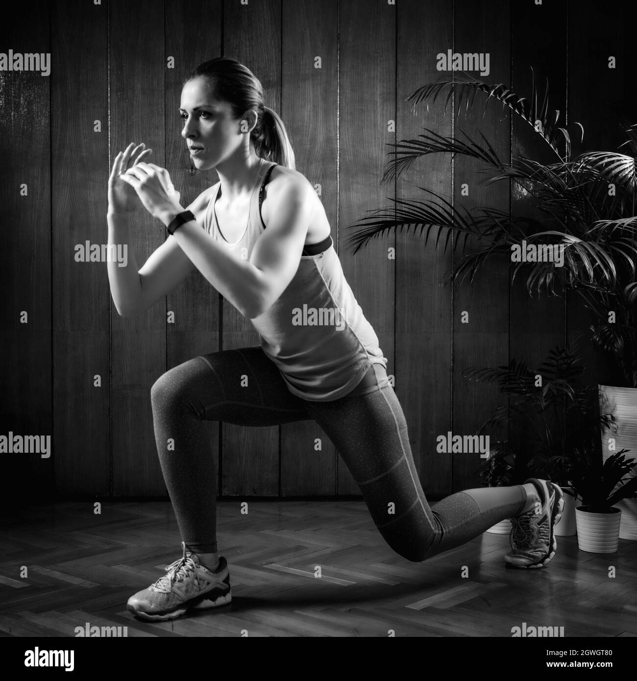 High intensity training at home Black and White Stock Photos & Images ...