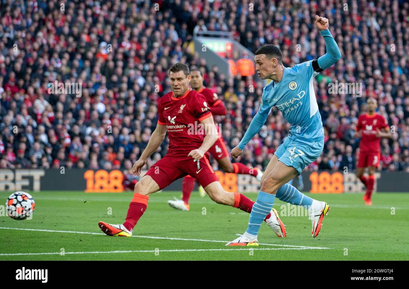 Manchester City's Phil Foden shoots at goal during the Premier League ...