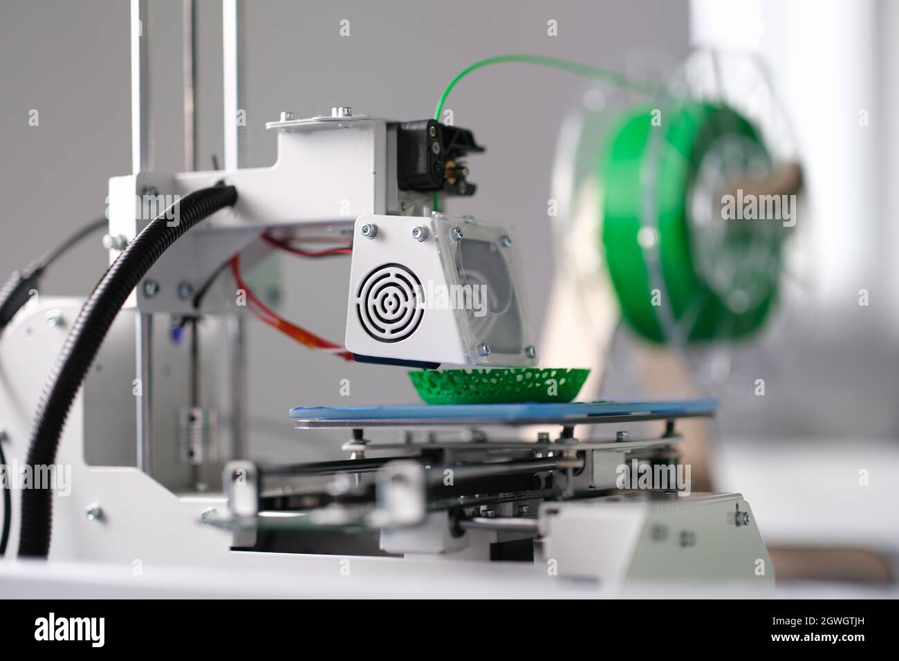 3D printing machine operation closeup. 3D rapid prototype processing ...