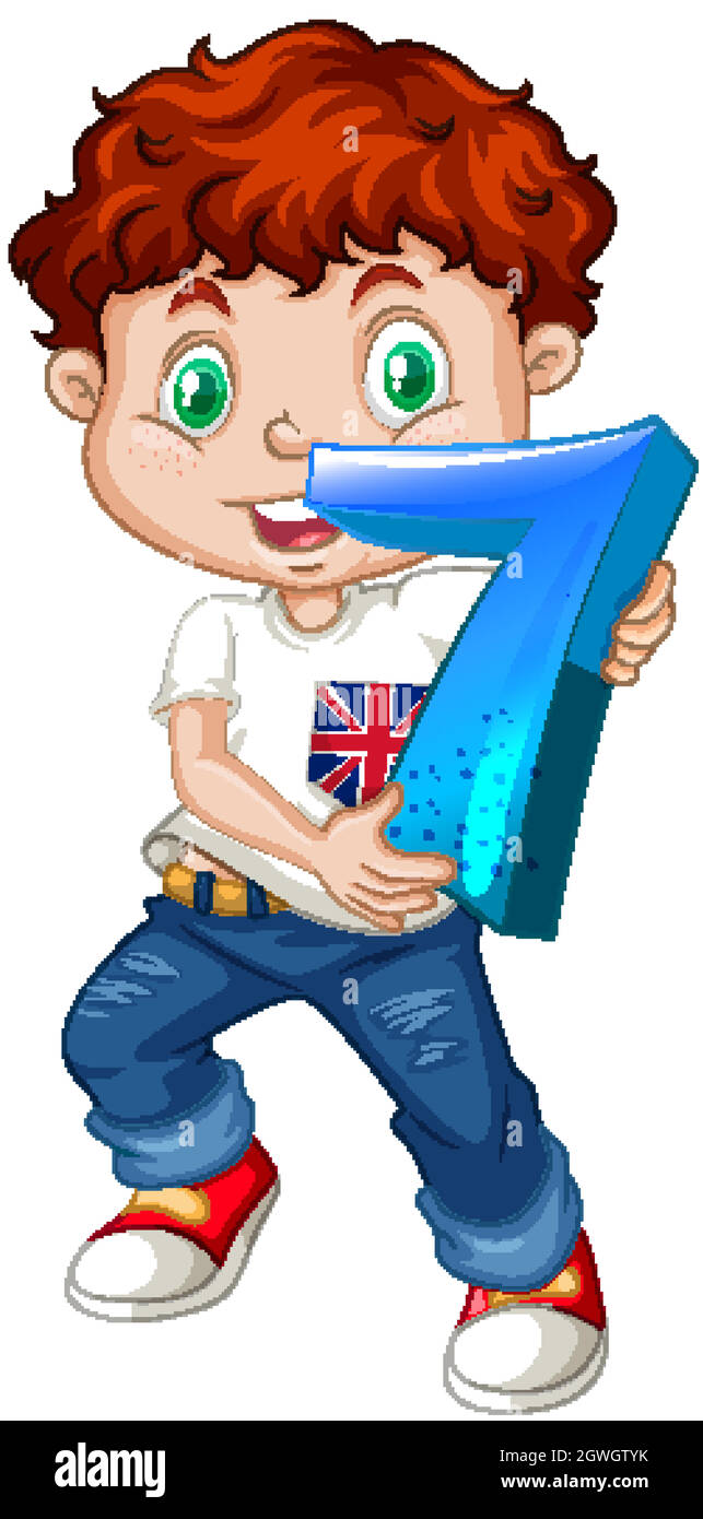 Cute boy with red hair holding math number seven Stock Vector Image ...