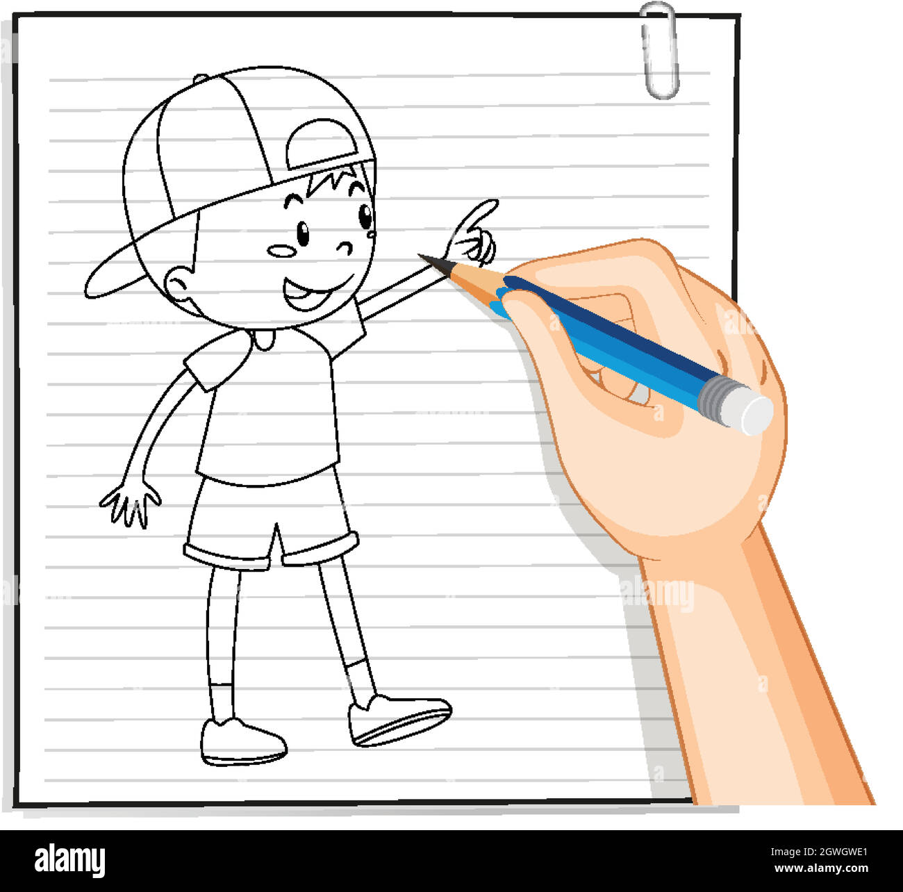 Hand writing of cute boy outline Stock Vector Image & Art - Alamy