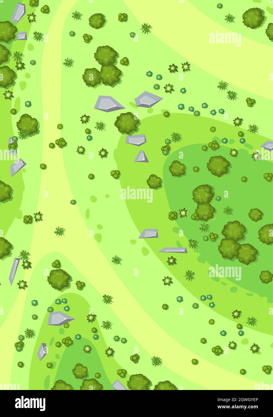 Hilly lawn in the forest. Map. View from above. Countryside rural ...