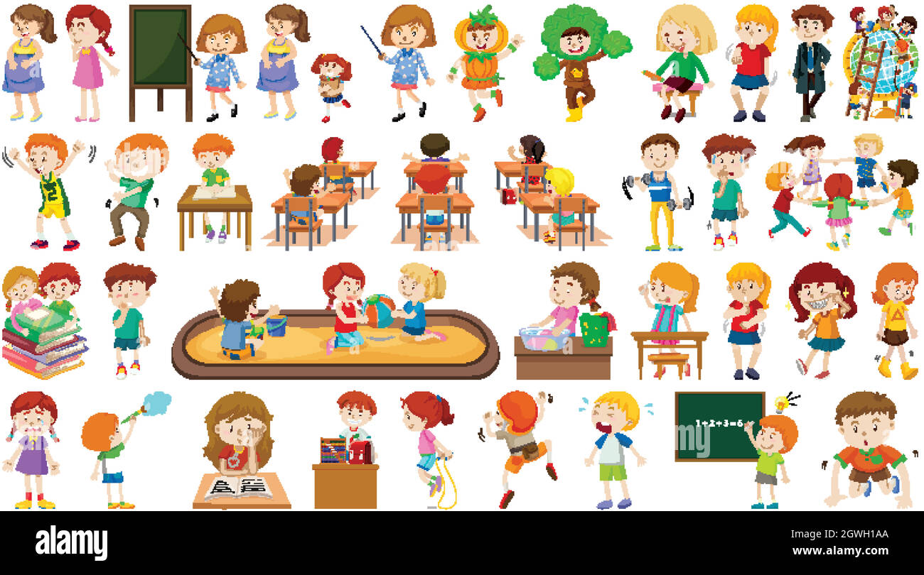 Set of cute kids cartoon character Stock Vector Image & Art - Alamy