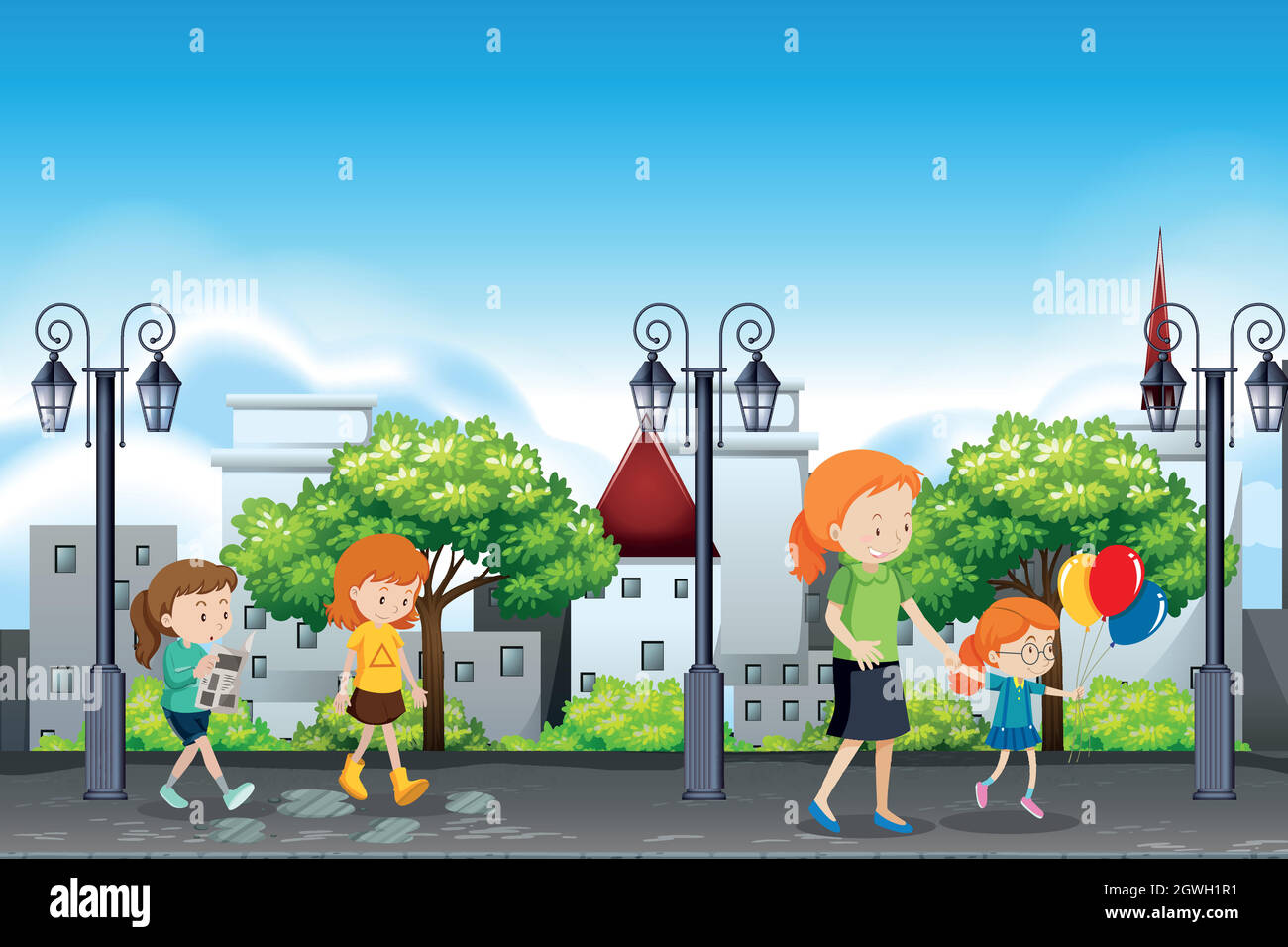 House tree people street Stock Vector Images - Alamy