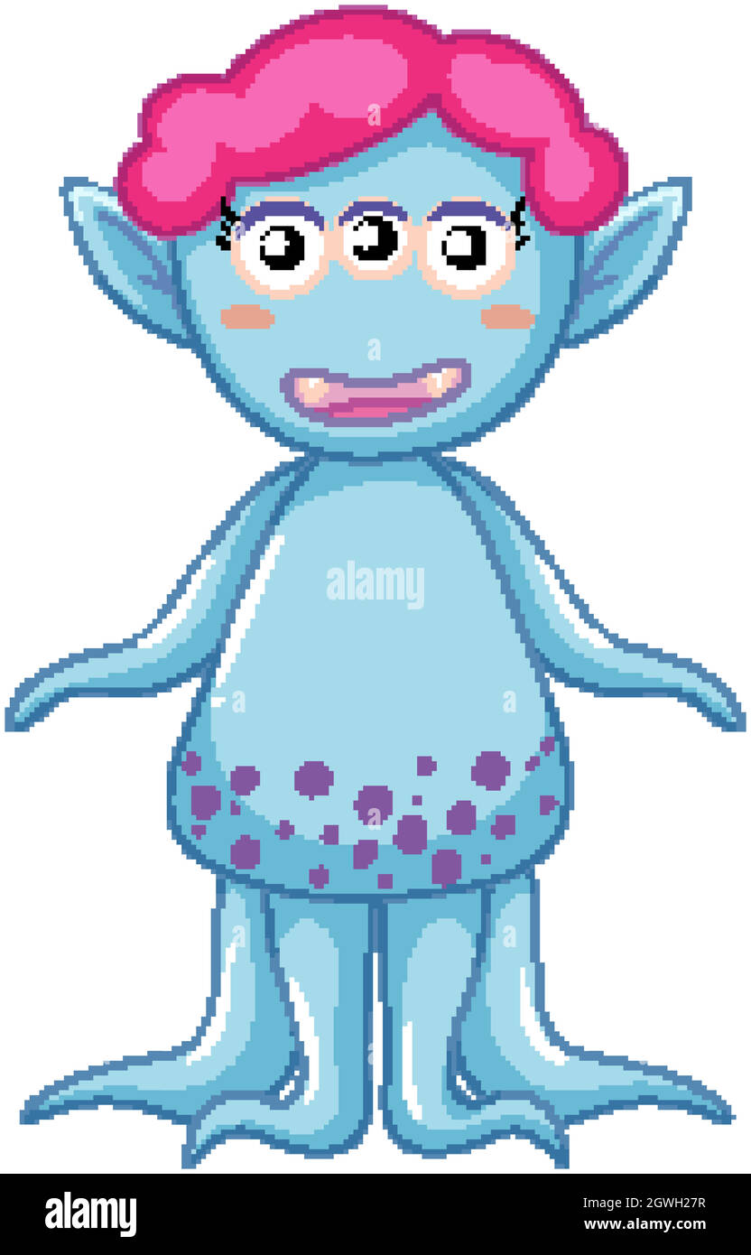 Cute blue alien with pink hair and three eyes Stock Vector Image & Art ...