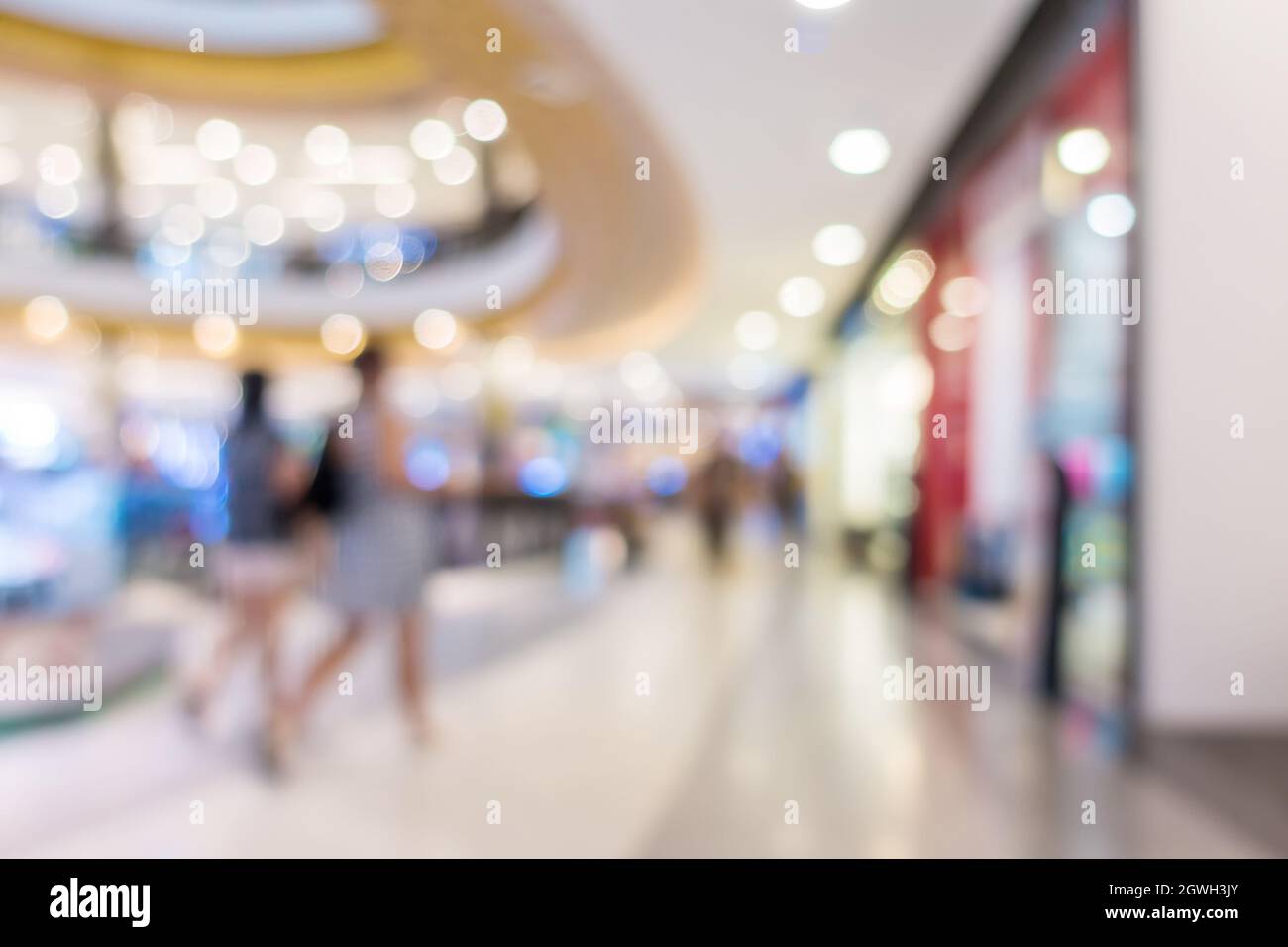 Blurred image of shopping mall and people walking for background usage ...