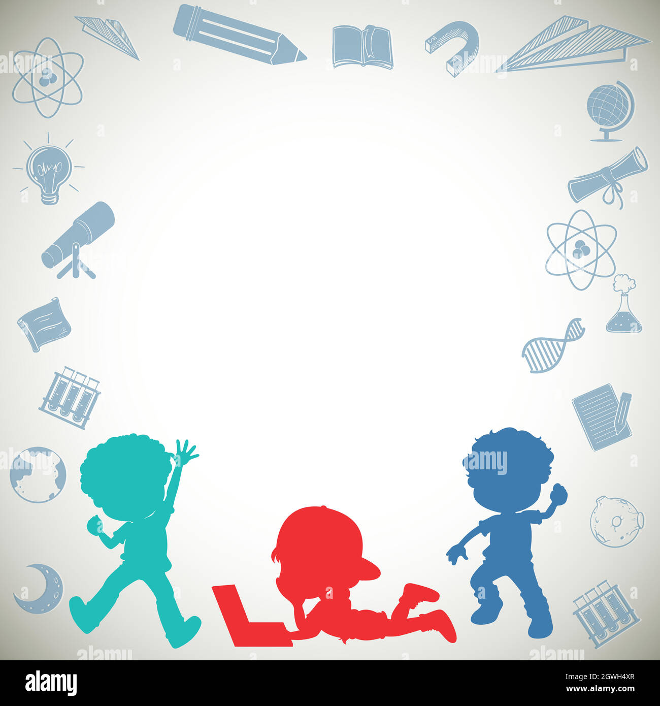 Border design with silhouette children Stock Vector Image & Art - Alamy