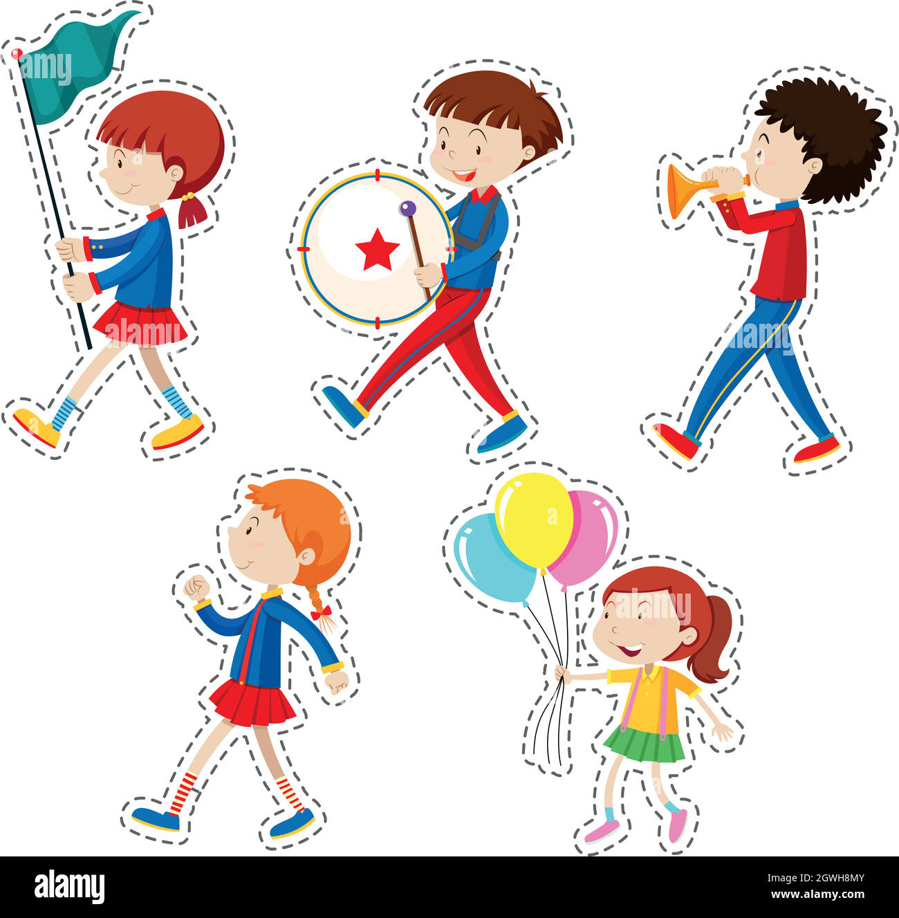 Sticker set with children walking Stock Vector Image & Art - Alamy