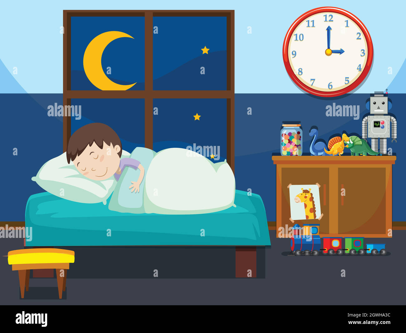 Boy in bedroom Stock Vector Images - Alamy