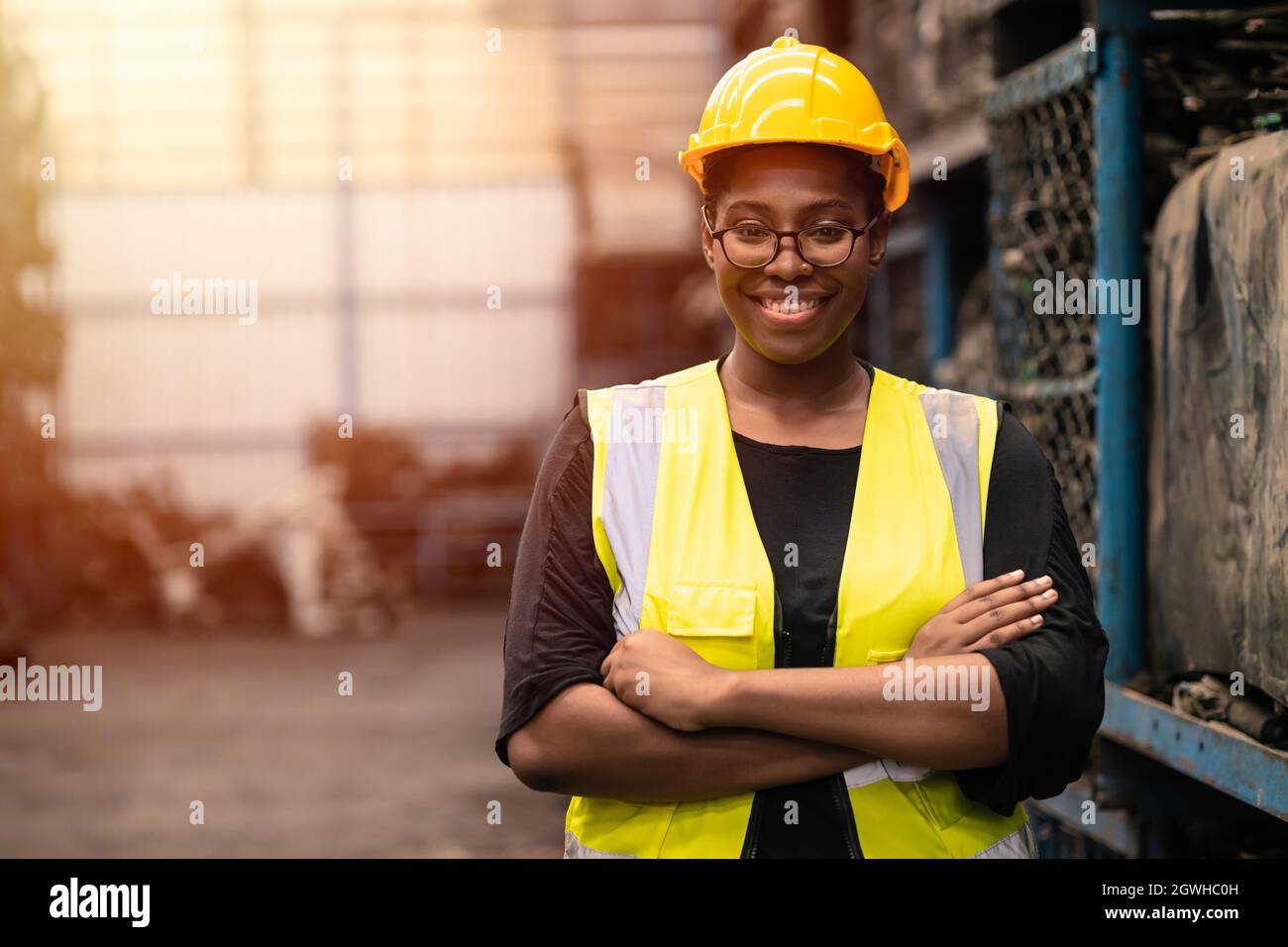 Portrait Black smart African women worker standing happy smiling in ...