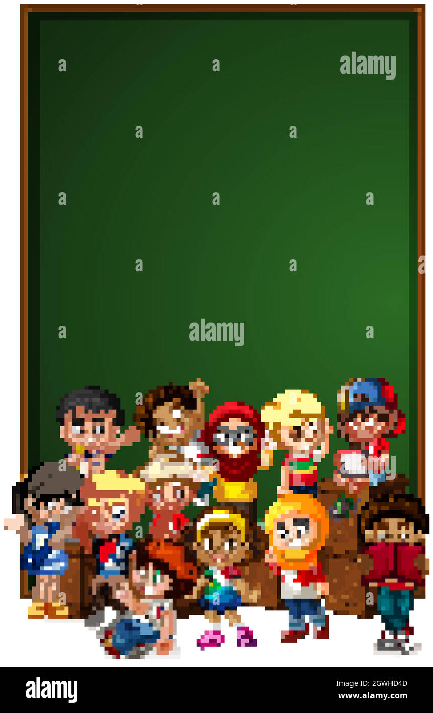 Blank sign template with kids on wooden box Stock Vector Image & Art ...